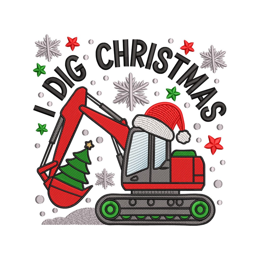 Construction Digger Christmas Embroidery Design, Excavator With Tree ...