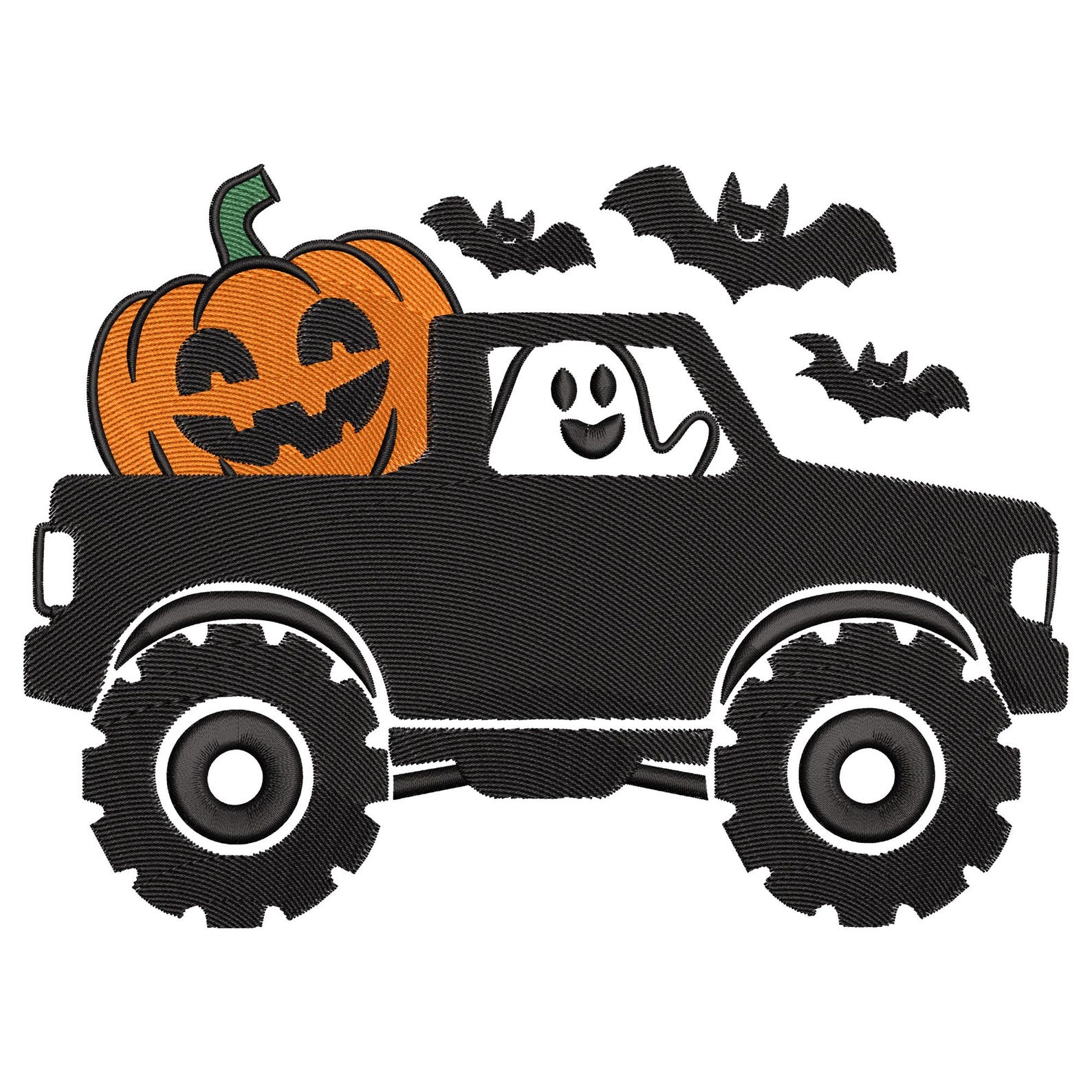 Halloween Monster Truck Embroidery Design: Scary Boo, Ghost, Pumpkin ...