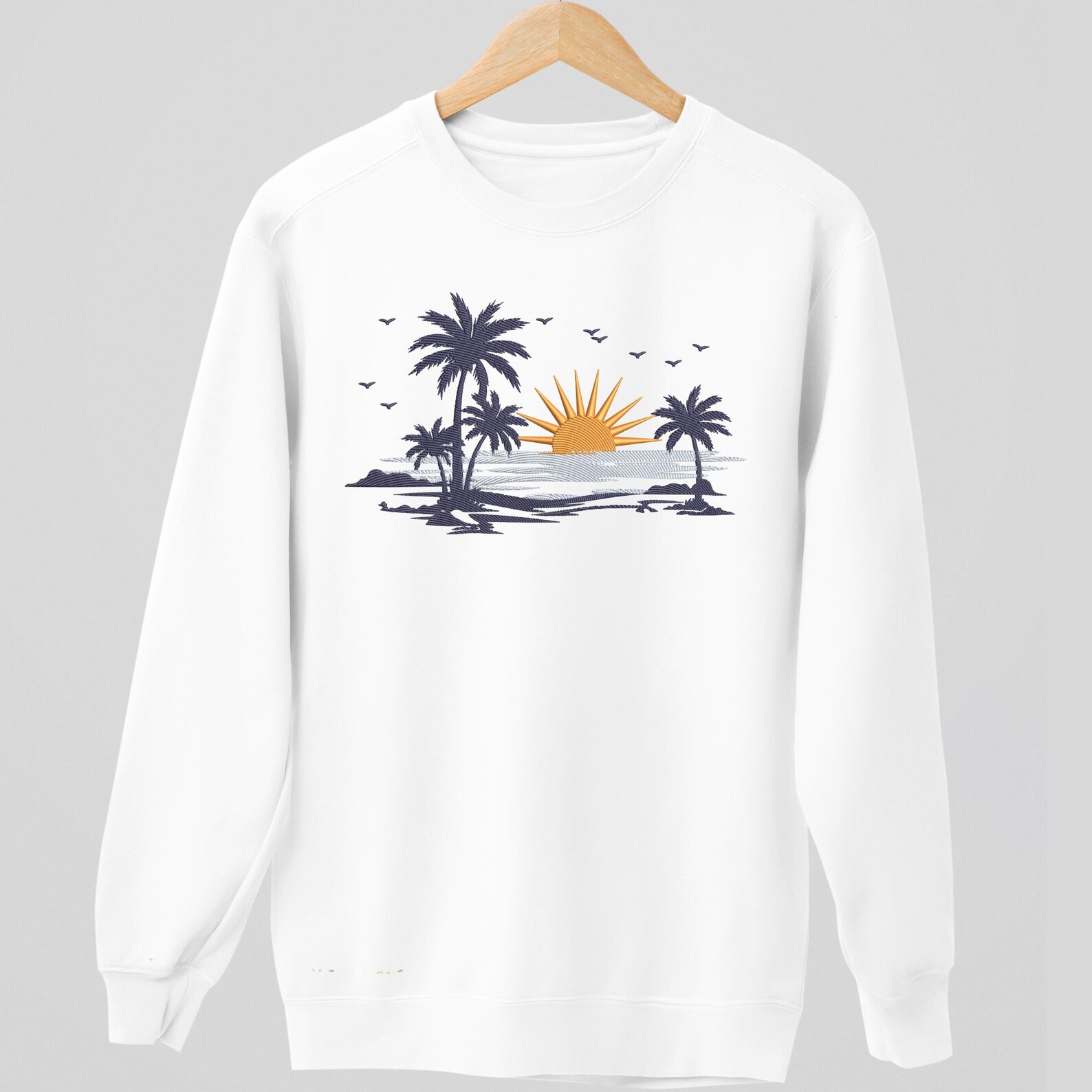 Beach Sunset Embroidery Design: Tropical Palm Tree Summer Seascape ...