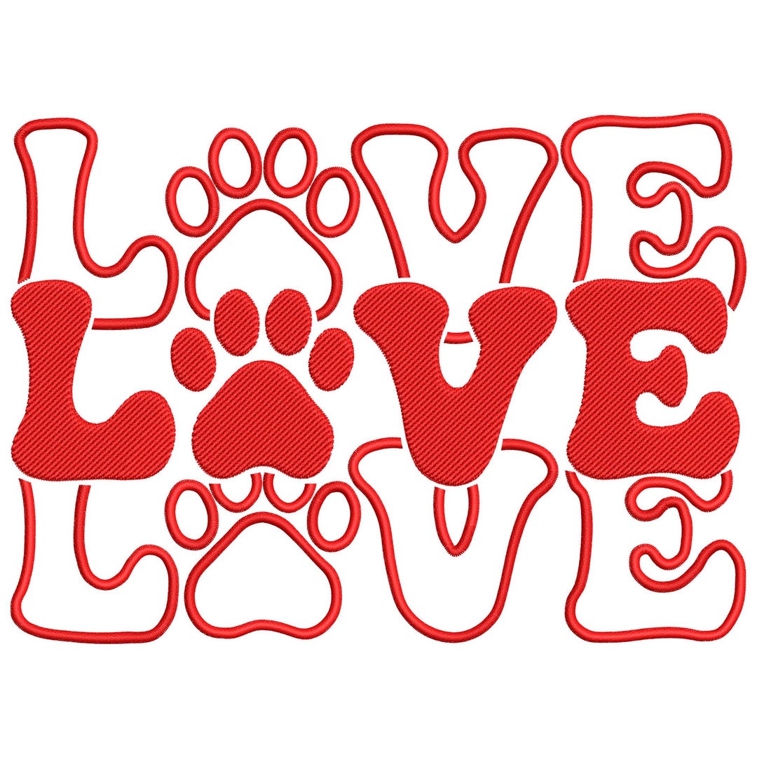 Love Dog Paw Print Embroidery Design: Heart Puppy Machine Embroidery ...
