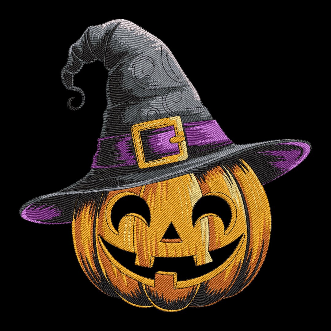 Jack-o’-lantern Pumpkin With Witch Hat Embroidery Design, Halloween ...