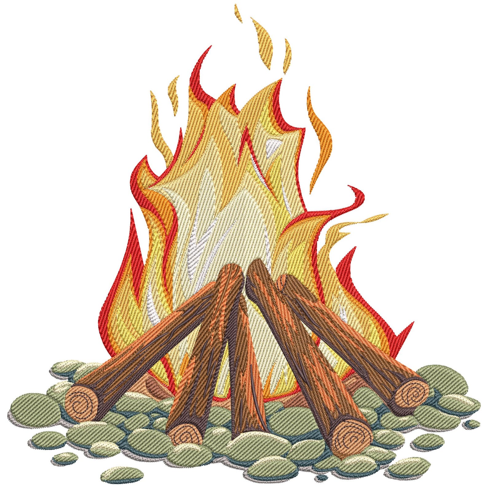 Campfire Bonfire Embroidery Design, Campfire Surrounded by Stones ...