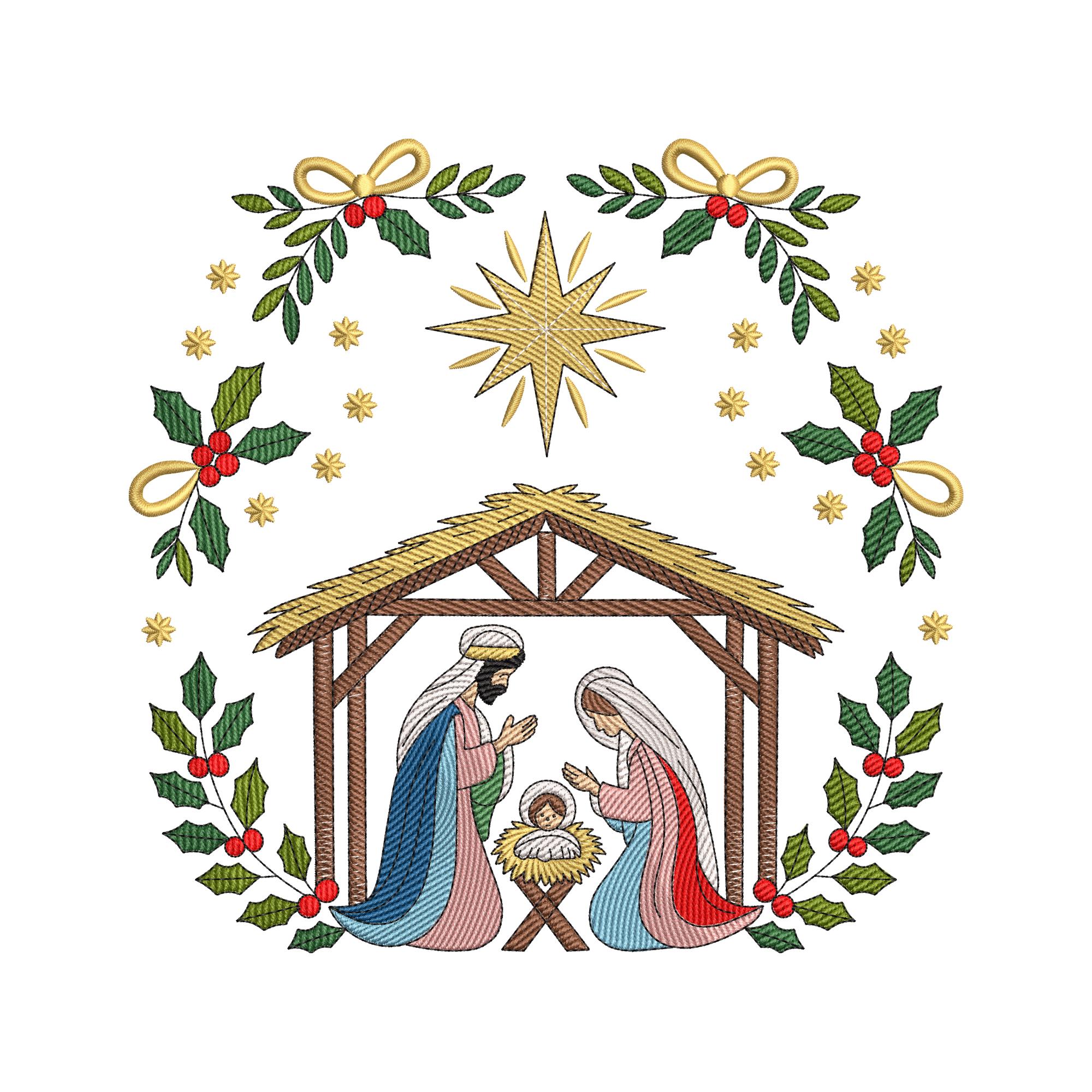 Nativity Scene Christmas Embroidery Design, Holy Family Manger ...