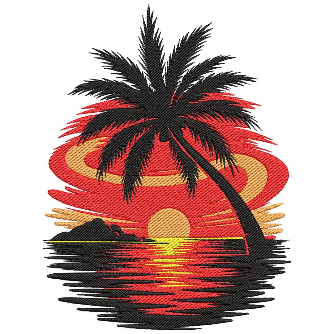 Tropical Sunset Embroidery Design, Beach Machine Embroidery File ...