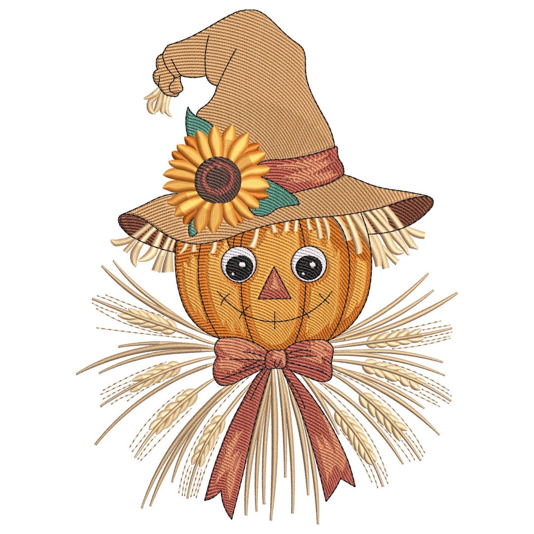 Pumpkin Scarecrow Machine Embroidery Design: Fall Harvest Applique ...