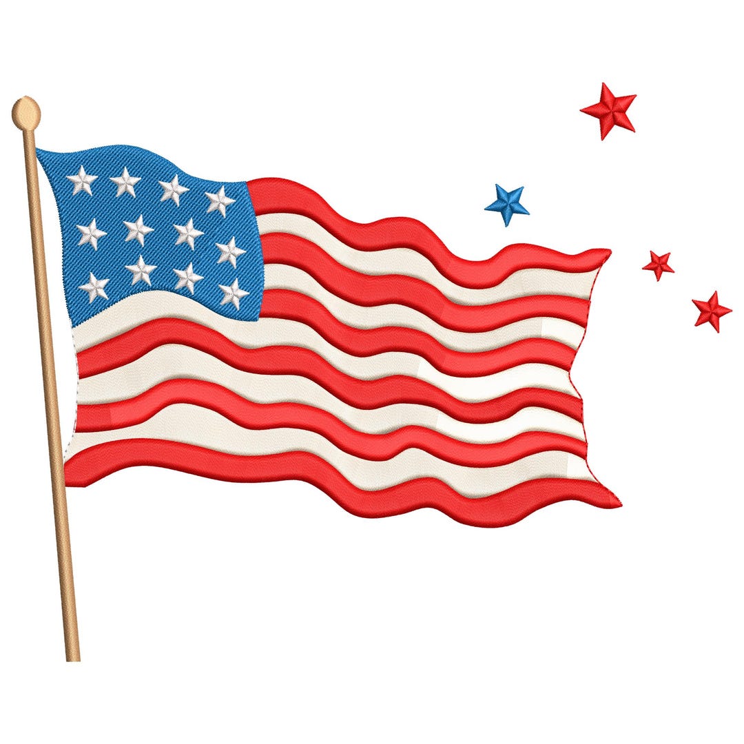Waving American Flag Embroidery Design, USA Patriotic Embroidery File ...