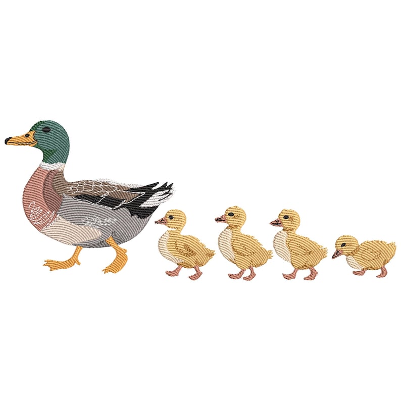 Duck Family Embroidery Design: Mallard and Ducklings, Spring Farmhouse ...