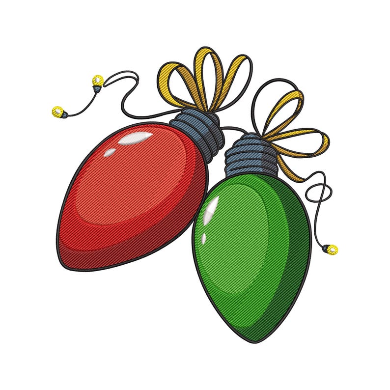 Christmas Lights Bulbs Embroidery Design, Red & Green With Bows Machine ...