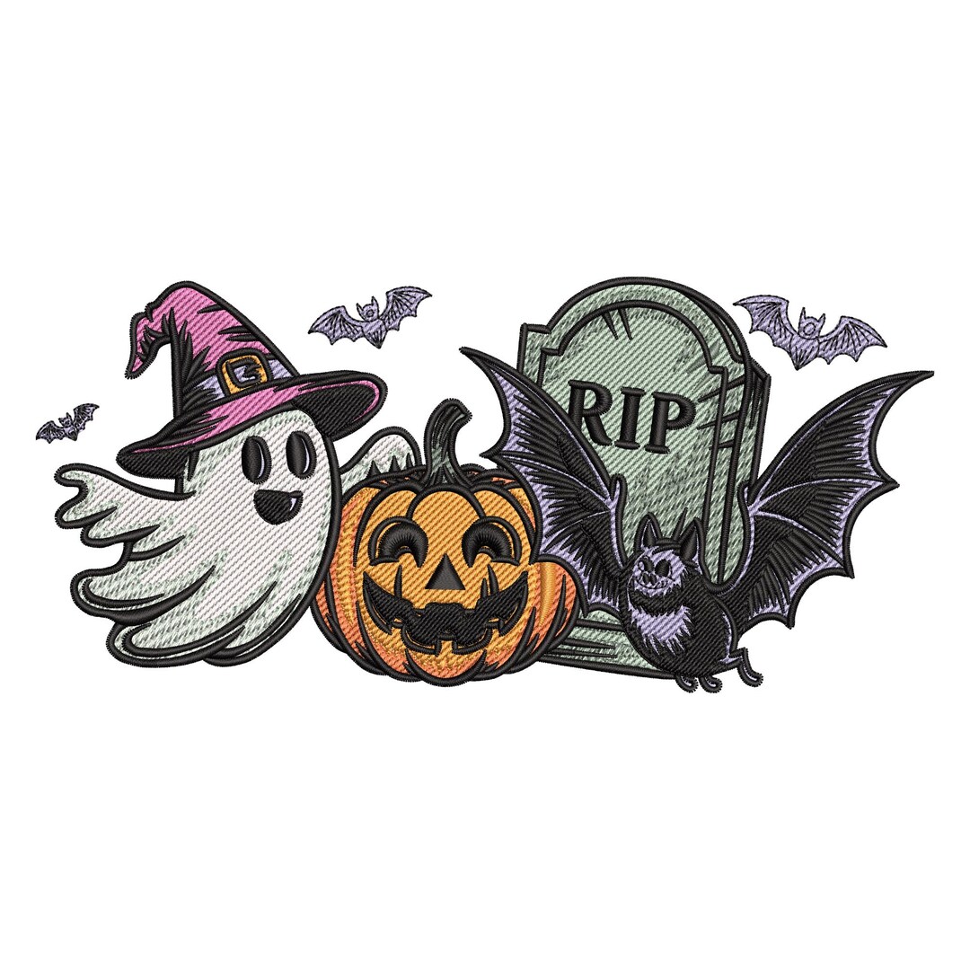 Ghost Pumpkin Bat Embroidery Design, Haunted Graveyard Machine ...