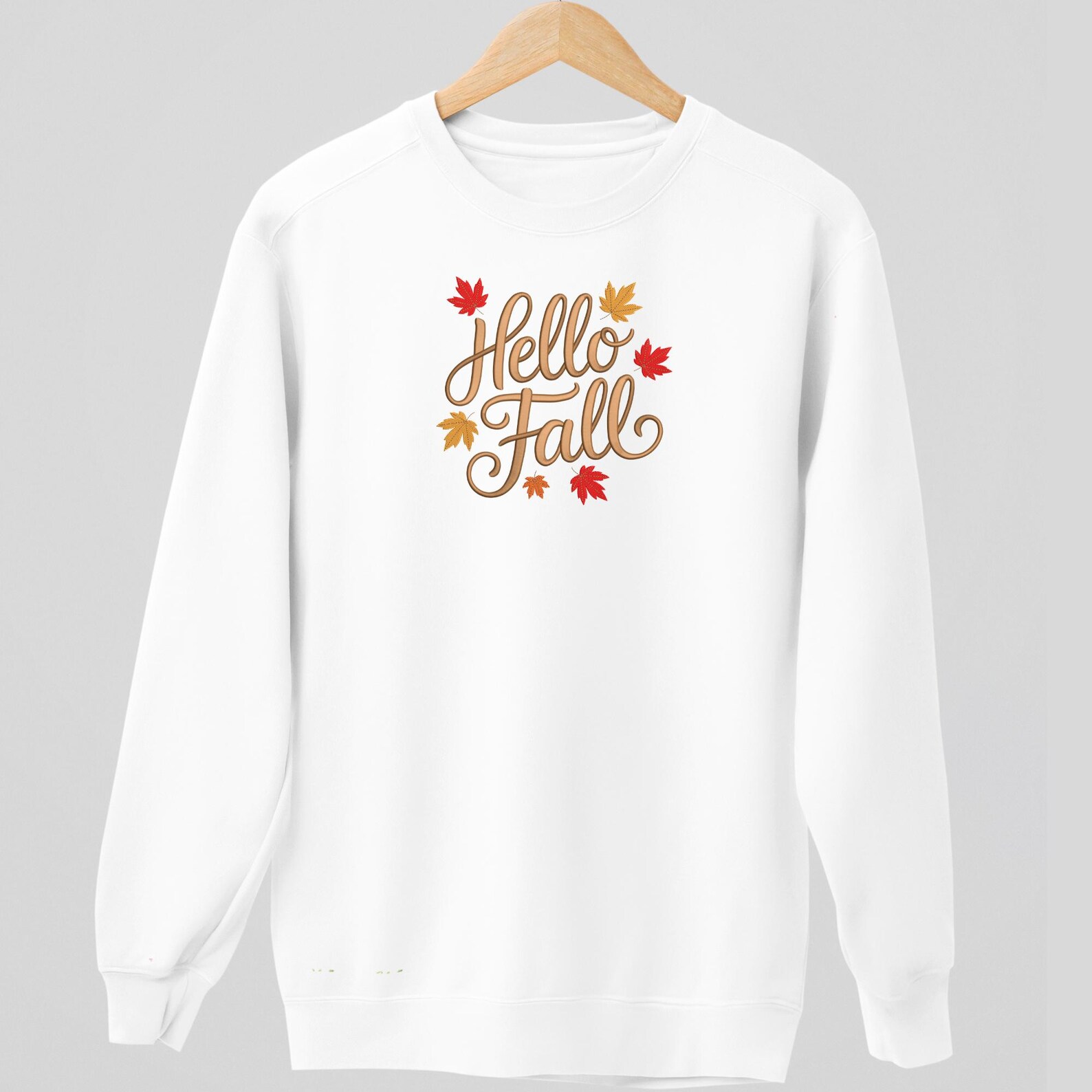 Hello Fall Season Embroidery Design: Autumn Maple Leaf, Typography ...