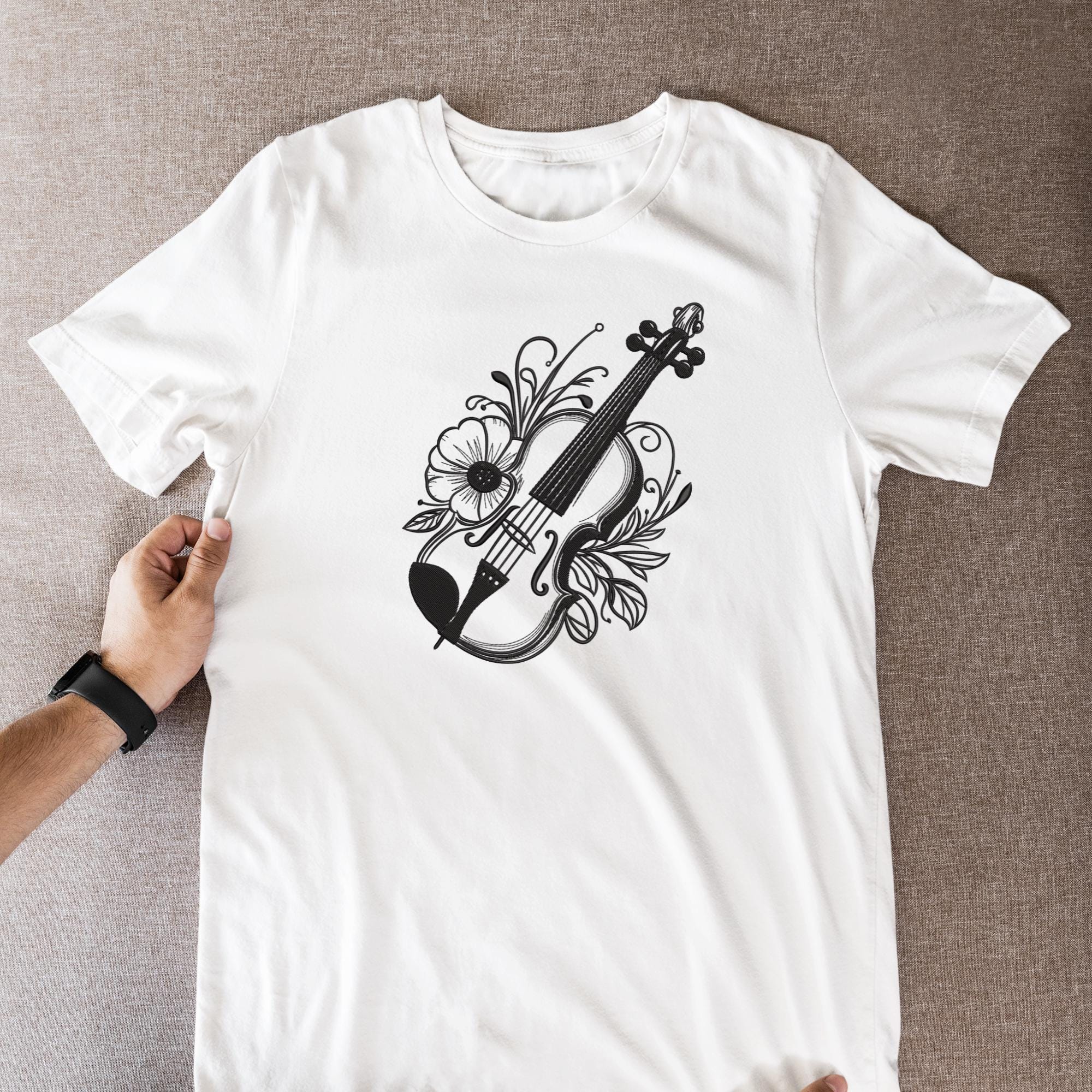 Floral Violin Embroidery Design, Swirly Violin Machine Embroidery File ...