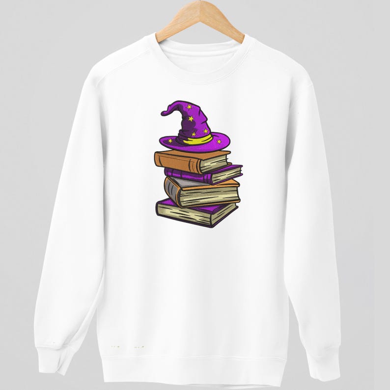 Witch Hat and Spell Books Embroidery Design, Book Lover Halloween ...