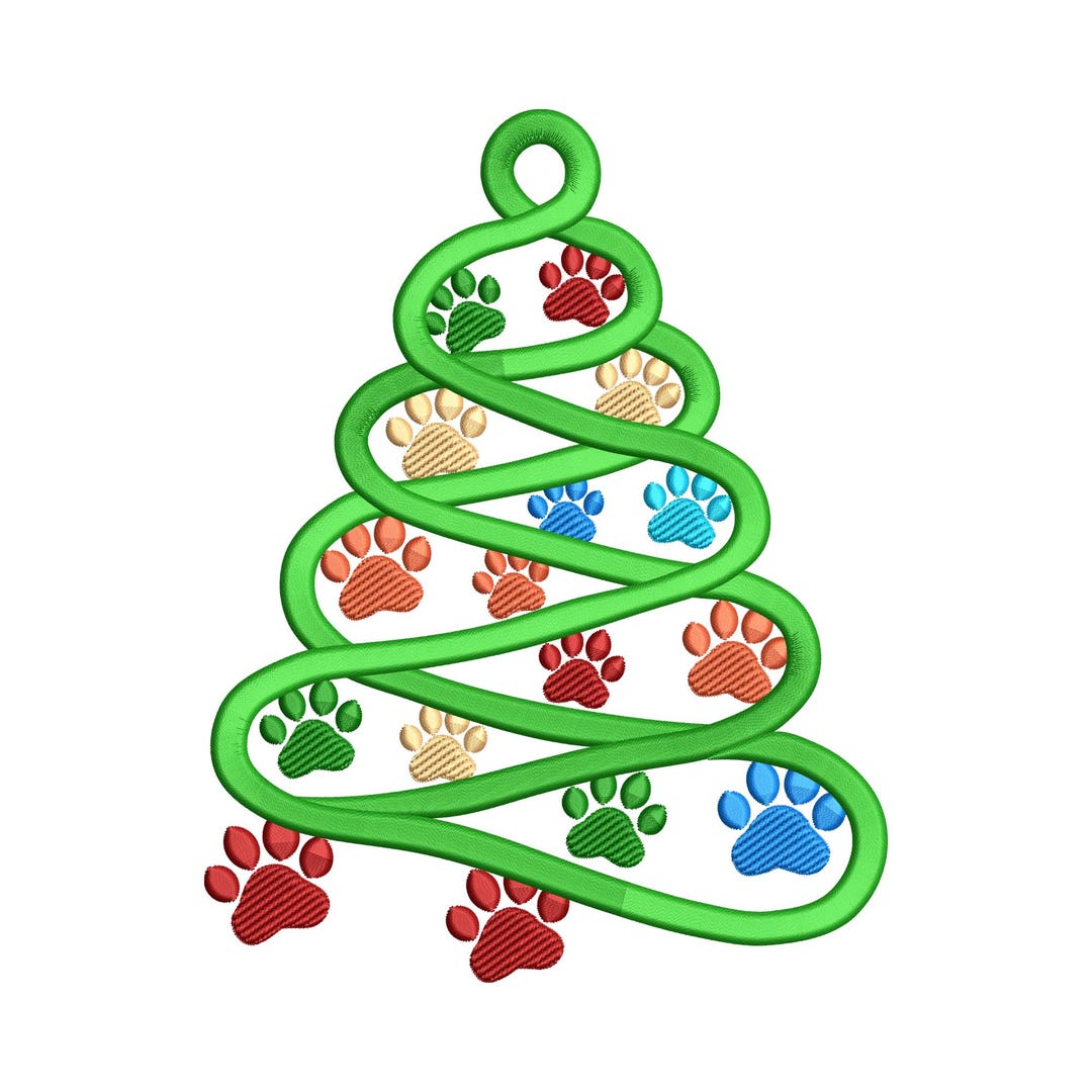 Paw Print Christmas Tree Embroidery Design, Animal Lover Festive Winter ...