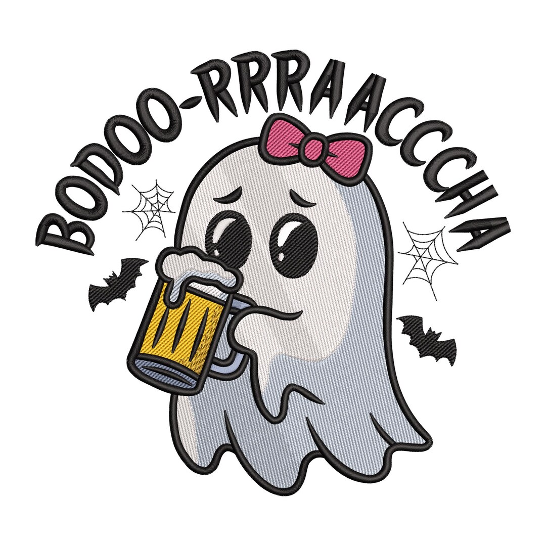 Funny Beer Halloween Ghost Embroidery Design, Boo With Drink Pattern ...