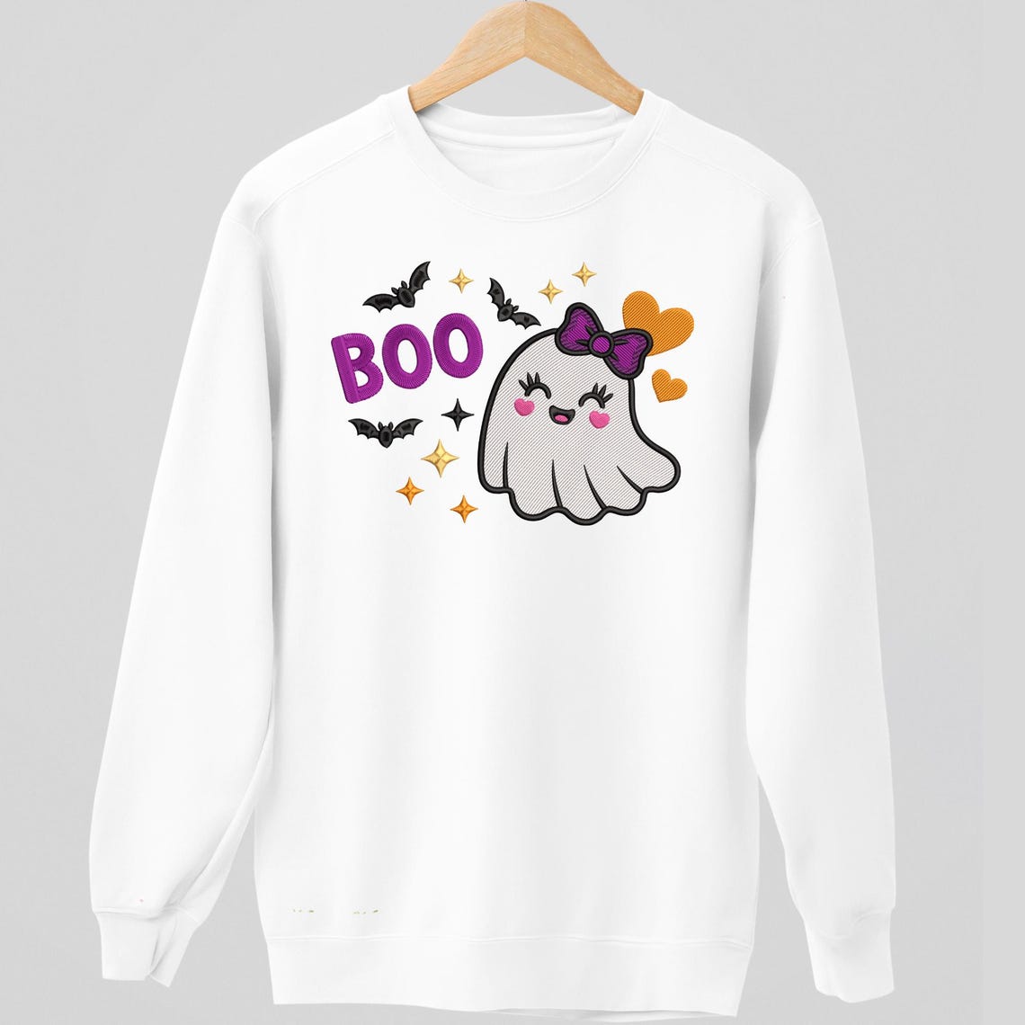 Cute Boo Ghost Embroidery Design, Smiling Girl With Bow Machine ...