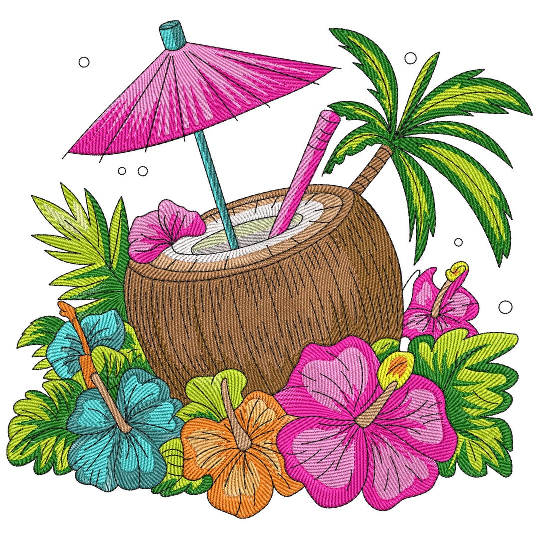 Tropical Coconut Drink Embroidery Design, Machine Embroidery Design ...