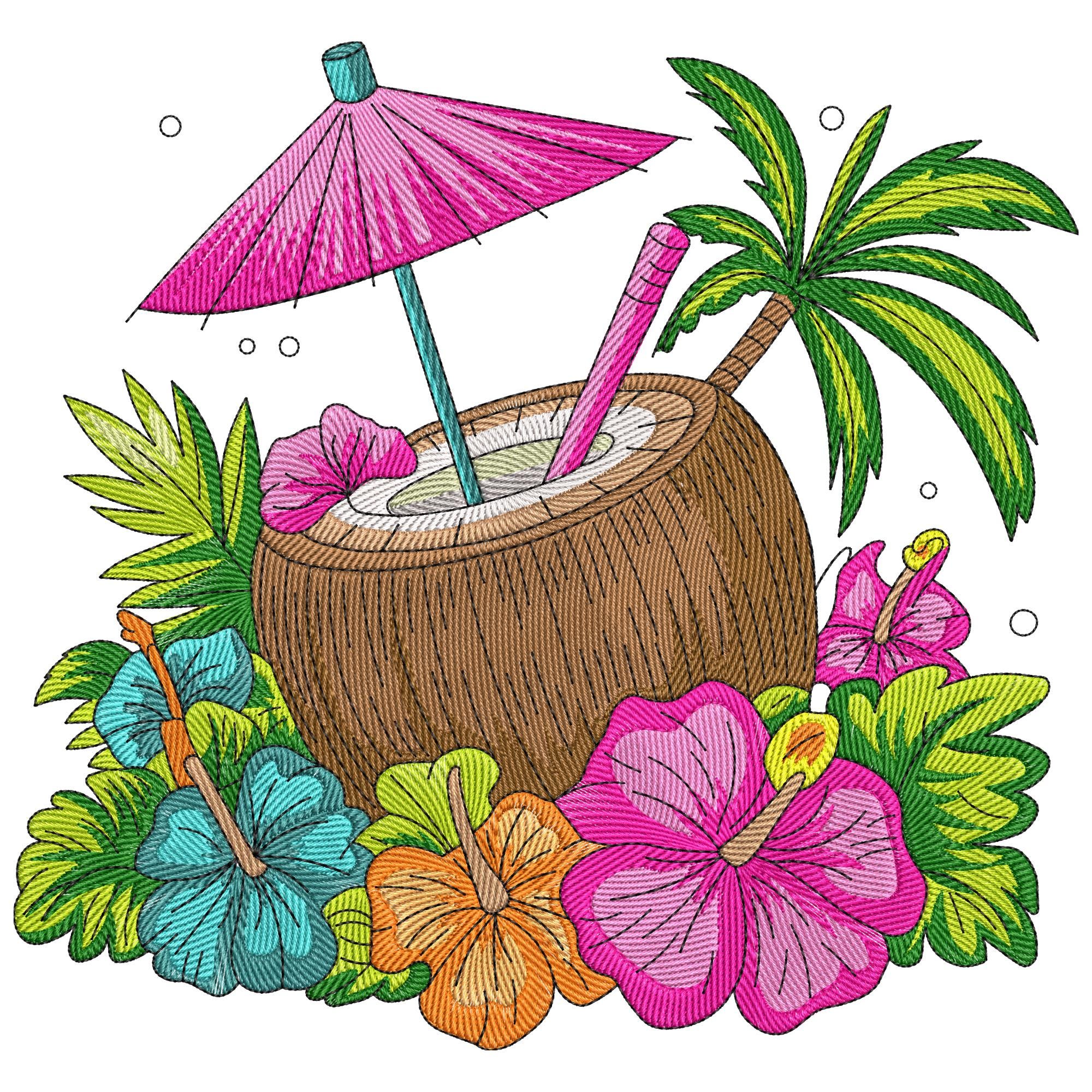 Tropical Coconut Drink Embroidery Design, Machine Embroidery Design ...