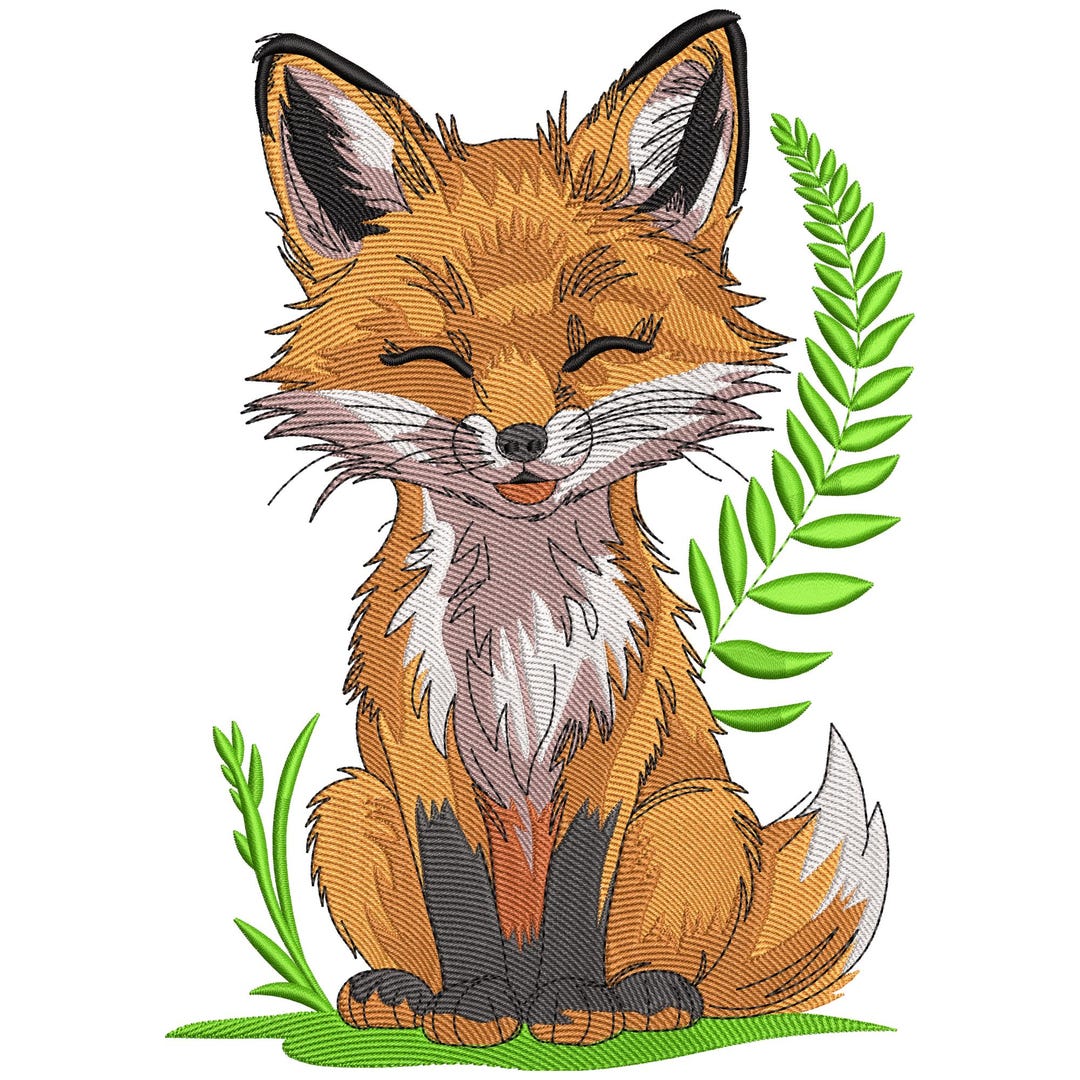 Smiling Fox Embroidery Design, Baby Boy Fox Embroidery Design, Animal ...