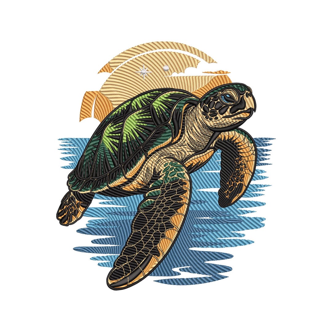 Sea Turtle Embroidery Design, Ocean Turtles Swimming at Sunset Machine ...