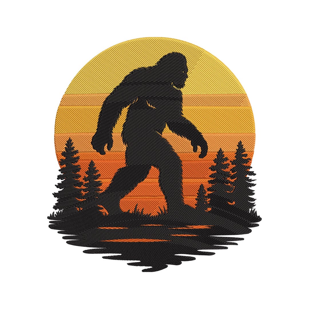Bigfoot Sunset Silhouette Embroidery Design, Sasquatch Forest Scene ...