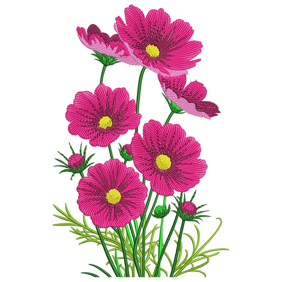 Pink Cosmos Flower Embroidery Design, October Birth Flower Embroidery ...