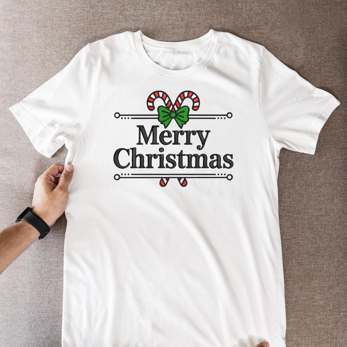Merry Christmas Candy Cane Embroidery Design, Typography Text ...
