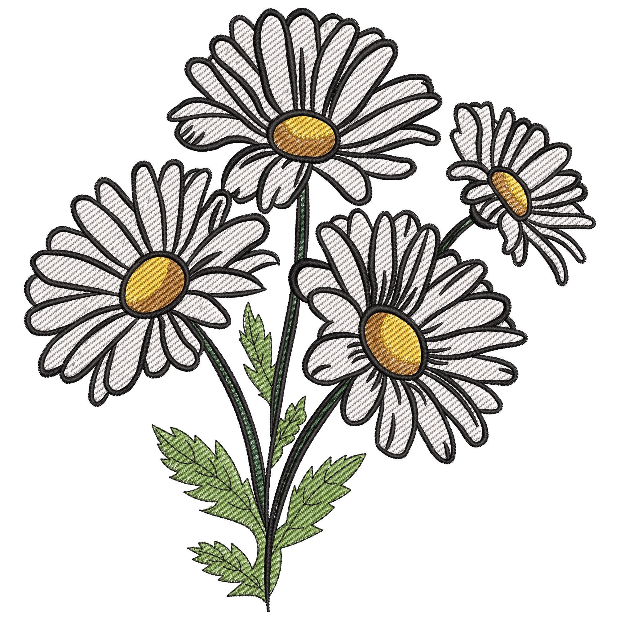 Daisy Flower Bouquet Embroidery Design, Flower Bouquet Embroidery File ...