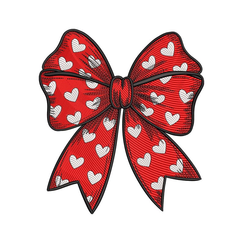 Heart Pattern Bow Embroidery Design, Red Valentine Love Bows Machine ...