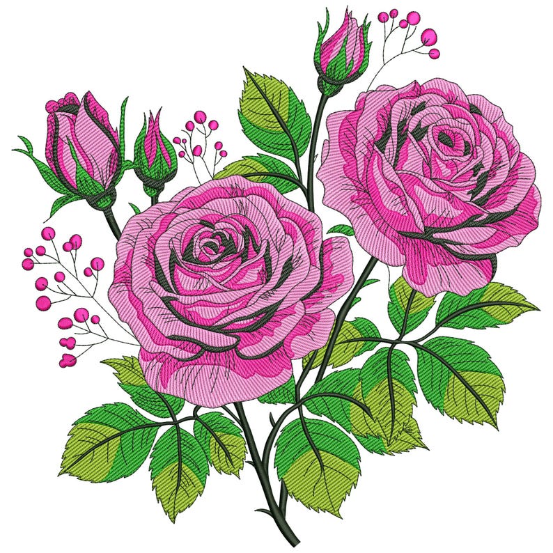 Blooming Pink Rose Embroidery Design, Valentine's Day Red Rose Machine ...