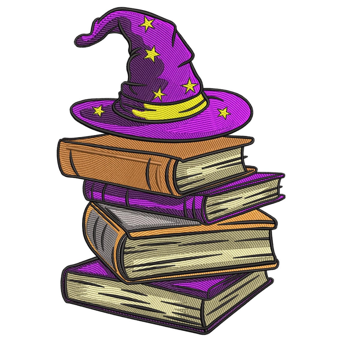 Witch Hat and Spell Books Embroidery Design, Book Lover Halloween ...