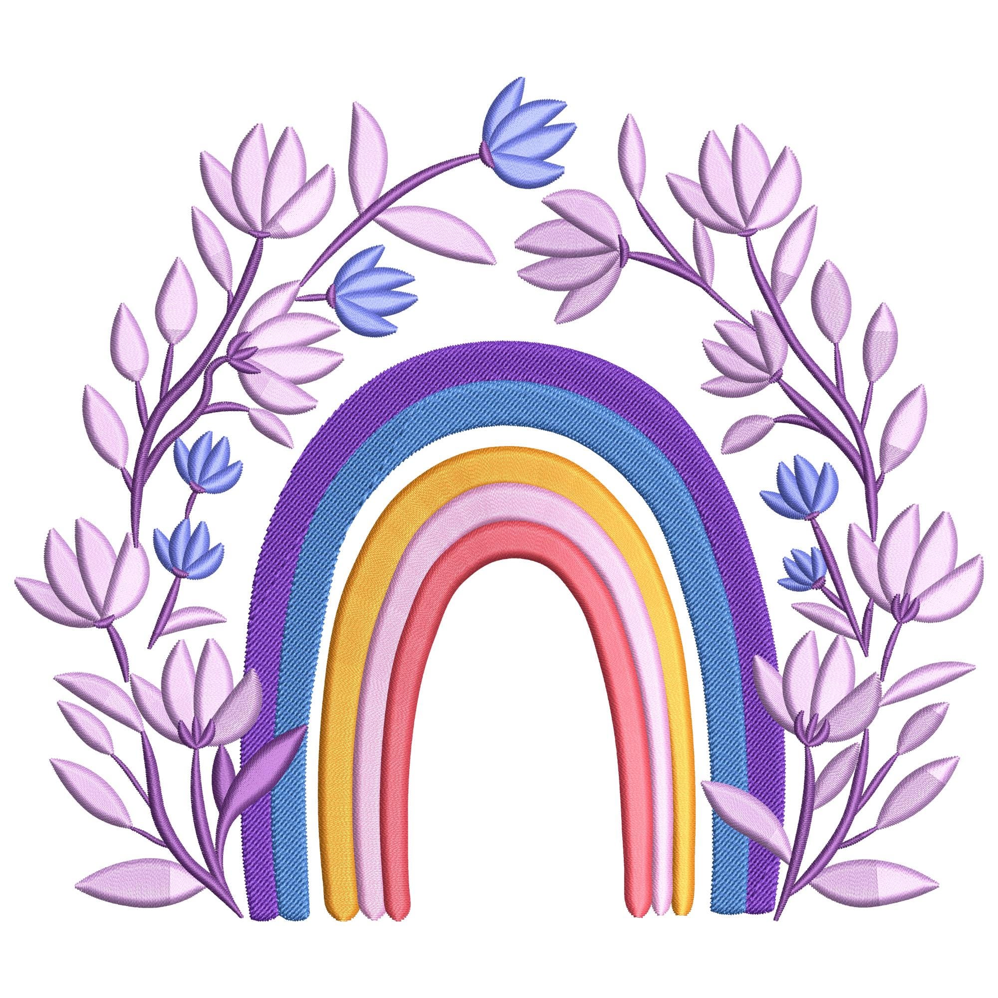 Floral Rainbow Embroidery Design, Boho Machine Embroidery File, Machine ...