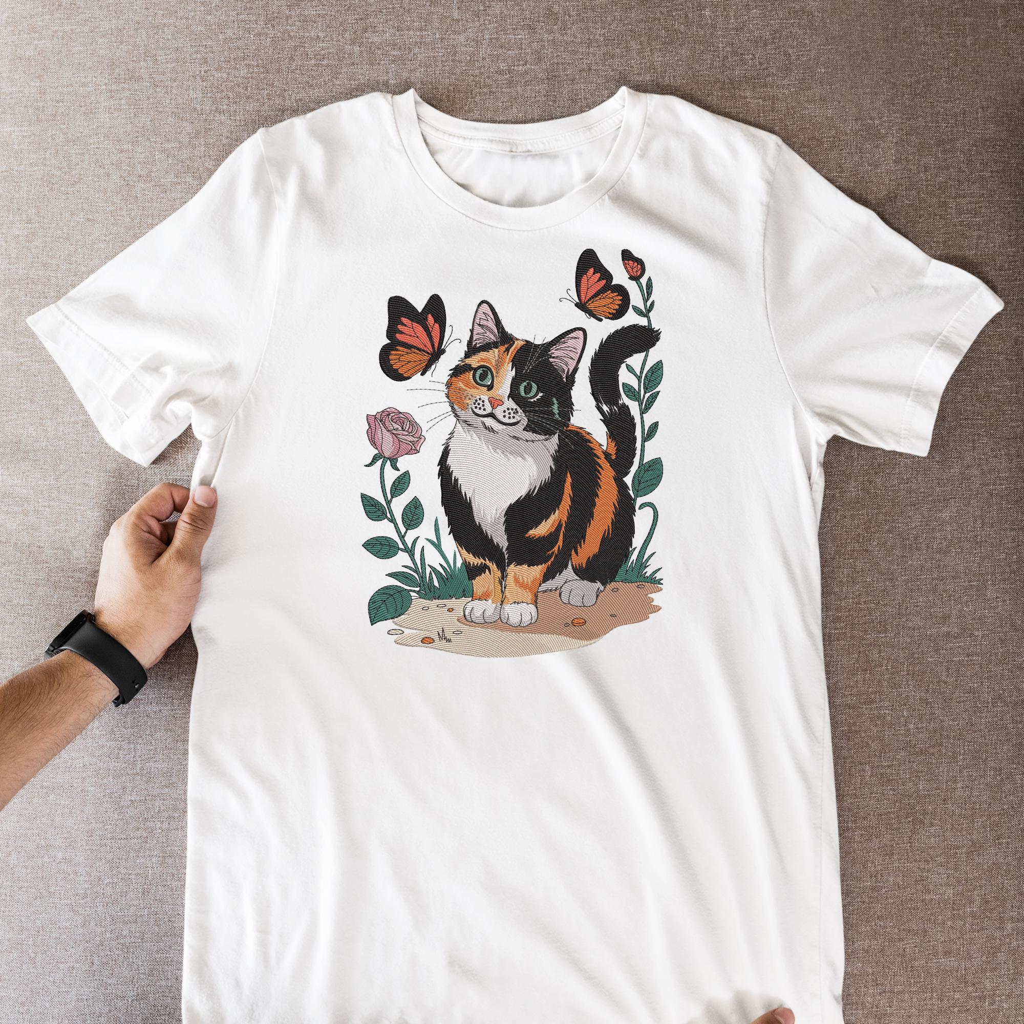 Calico Cat With Butterflies Embroidery Design, Cats and Butterfly ...