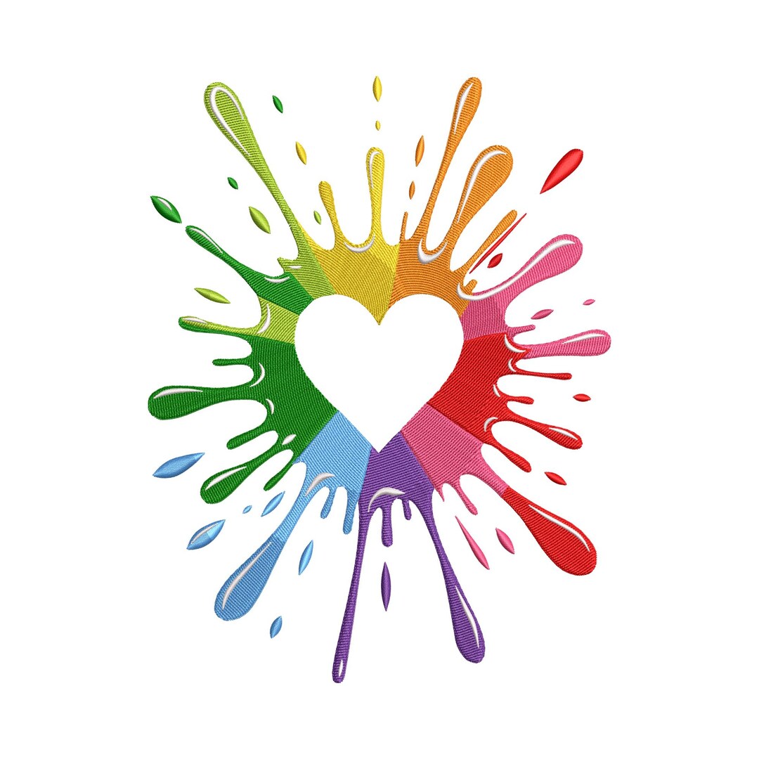 Rainbow Paint Splash Heart Embroidery Design, Colorful Love Machine ...