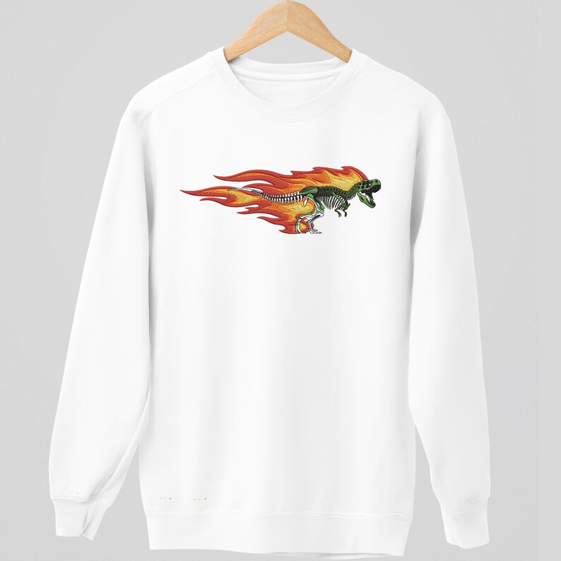 Flaming T-rex Skeleton Embroidery Design, Dinosaur Embroidery Files ...