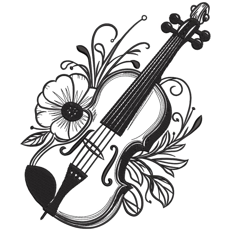 Floral Violin Embroidery Design, Swirly Violin Machine Embroidery File ...