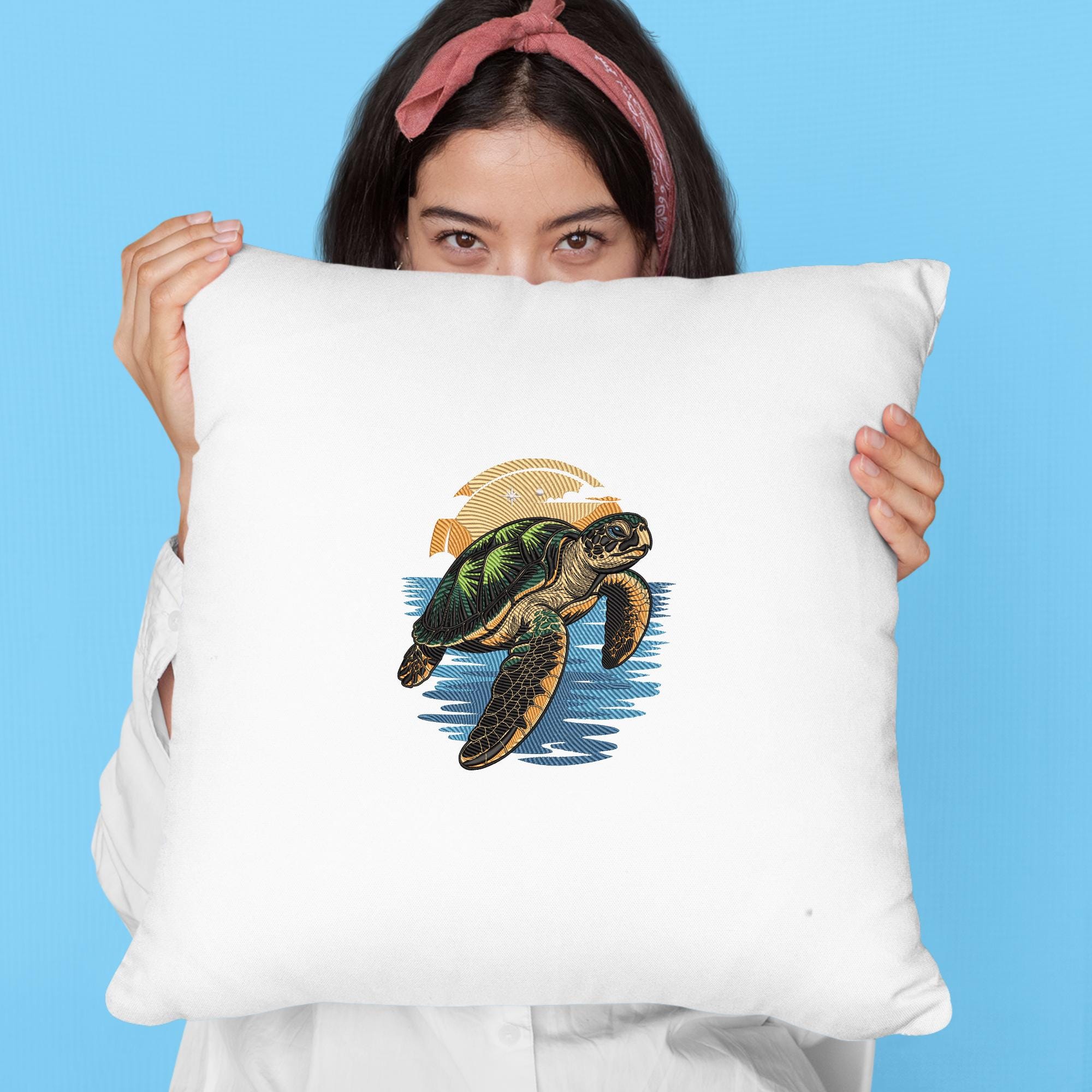 Sea Turtle Embroidery Design, Ocean Turtles Swimming at Sunset Machine ...