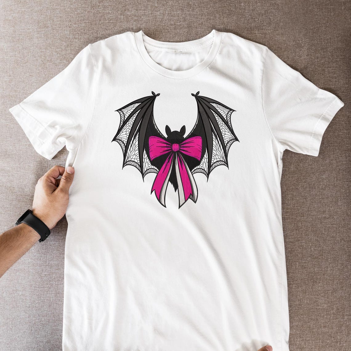 Bat With Bow Halloween Embroidery Design, Spider Web Wings Machine ...