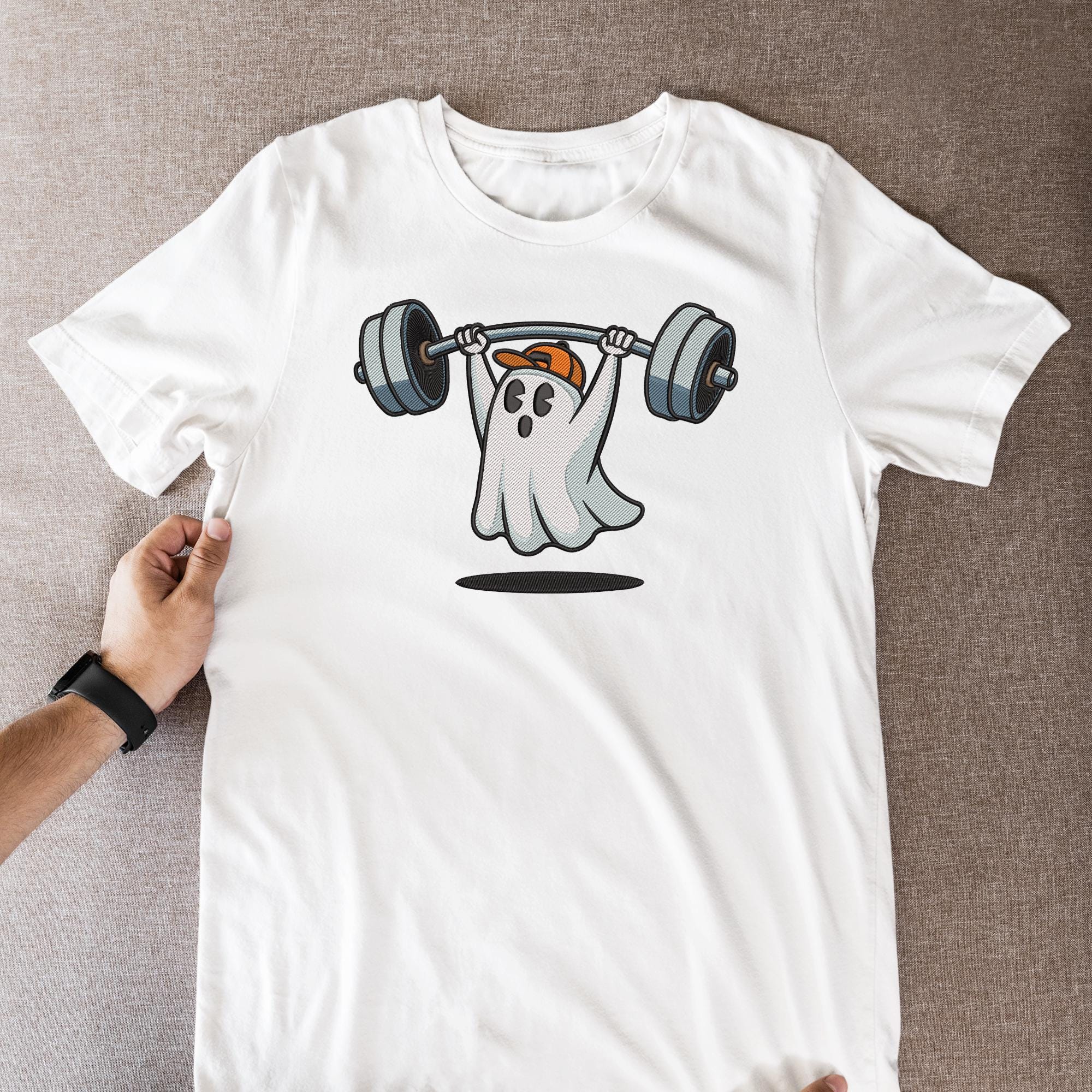 Weightlifting Ghost Embroidery Design, Funny Halloween Fitness Machine ...