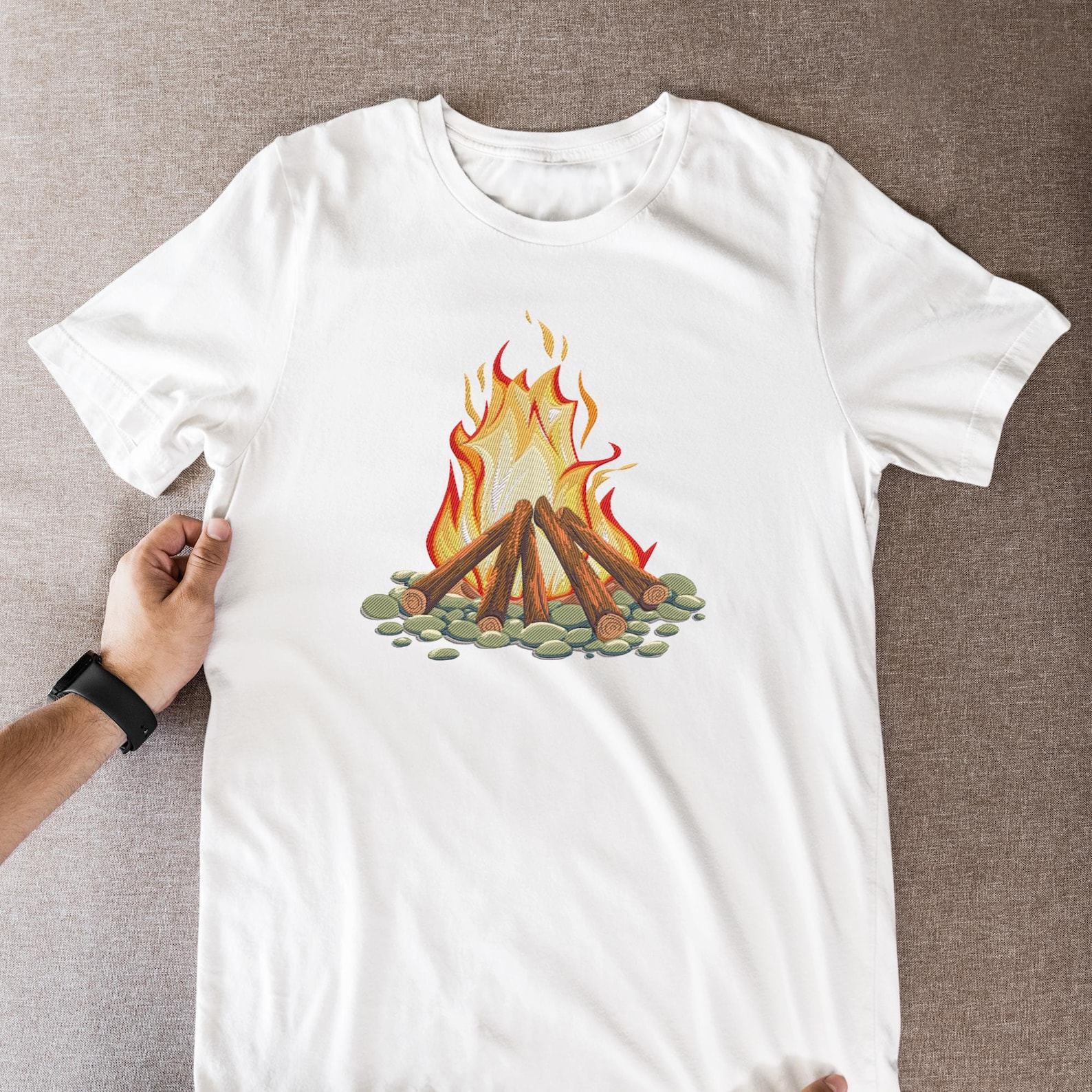 Campfire Bonfire Embroidery Design, Campfire Surrounded by Stones ...