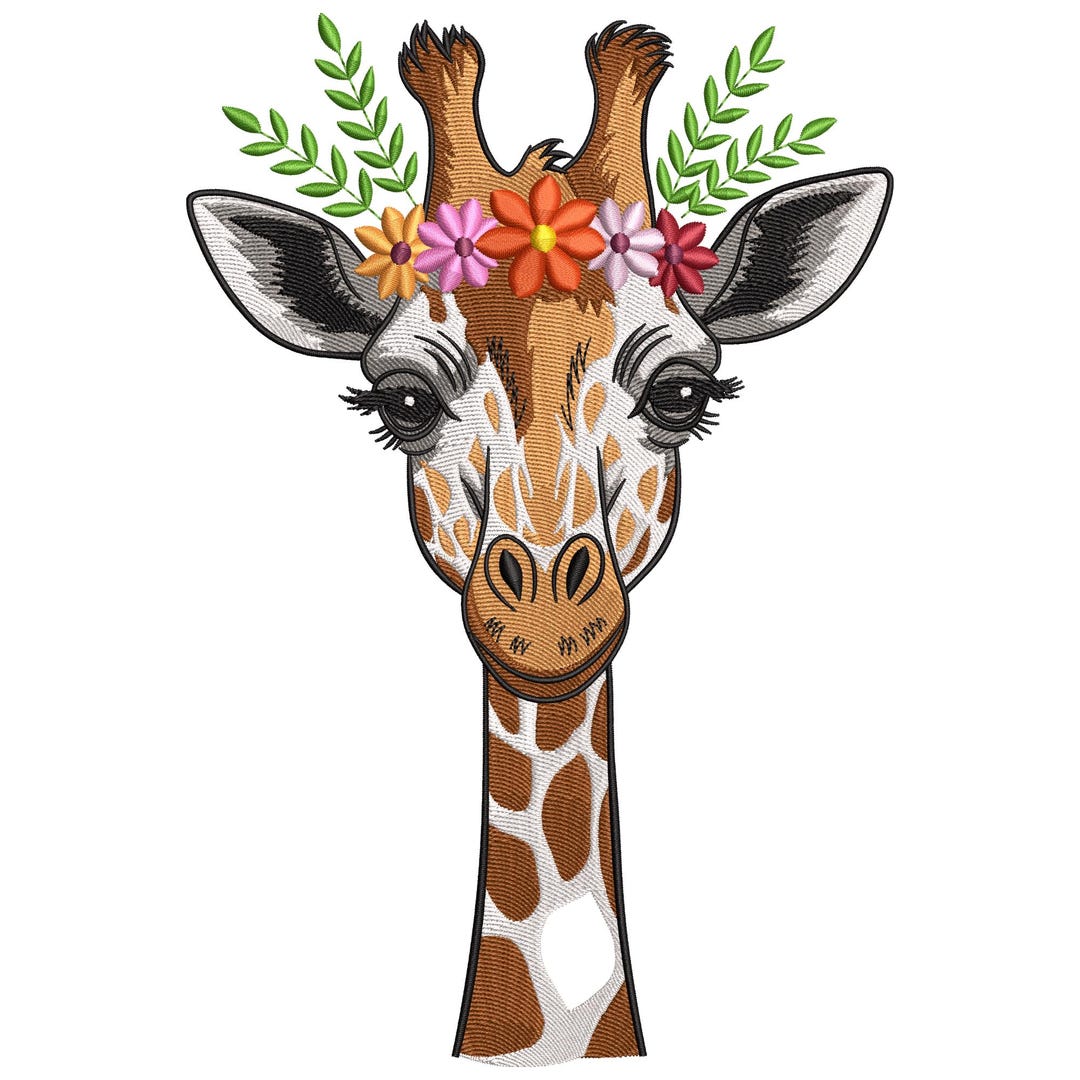Floral Giraffe Embroidery Design, Giraffe Machine Embroidery File, Cute ...