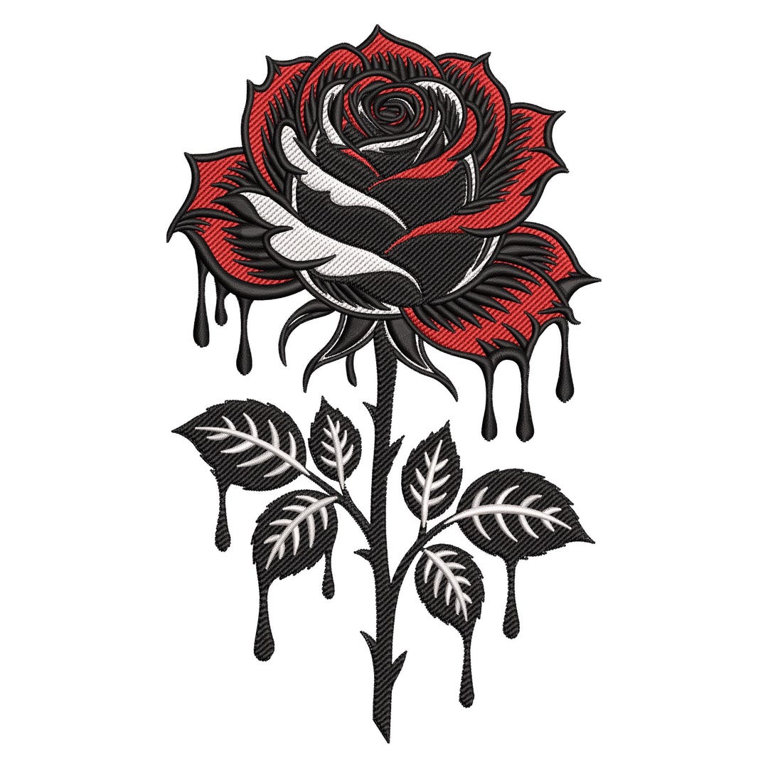 Dripping Rose Embroidery Design, Gothic Floral Machine Embroidery ...
