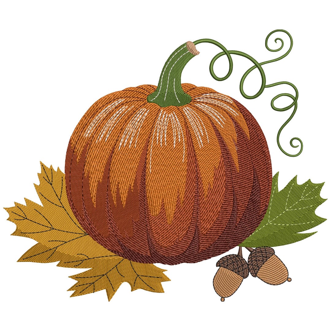Pumpkin Embroidery Design: Autumn Leaves and Acorns (instant Download ...