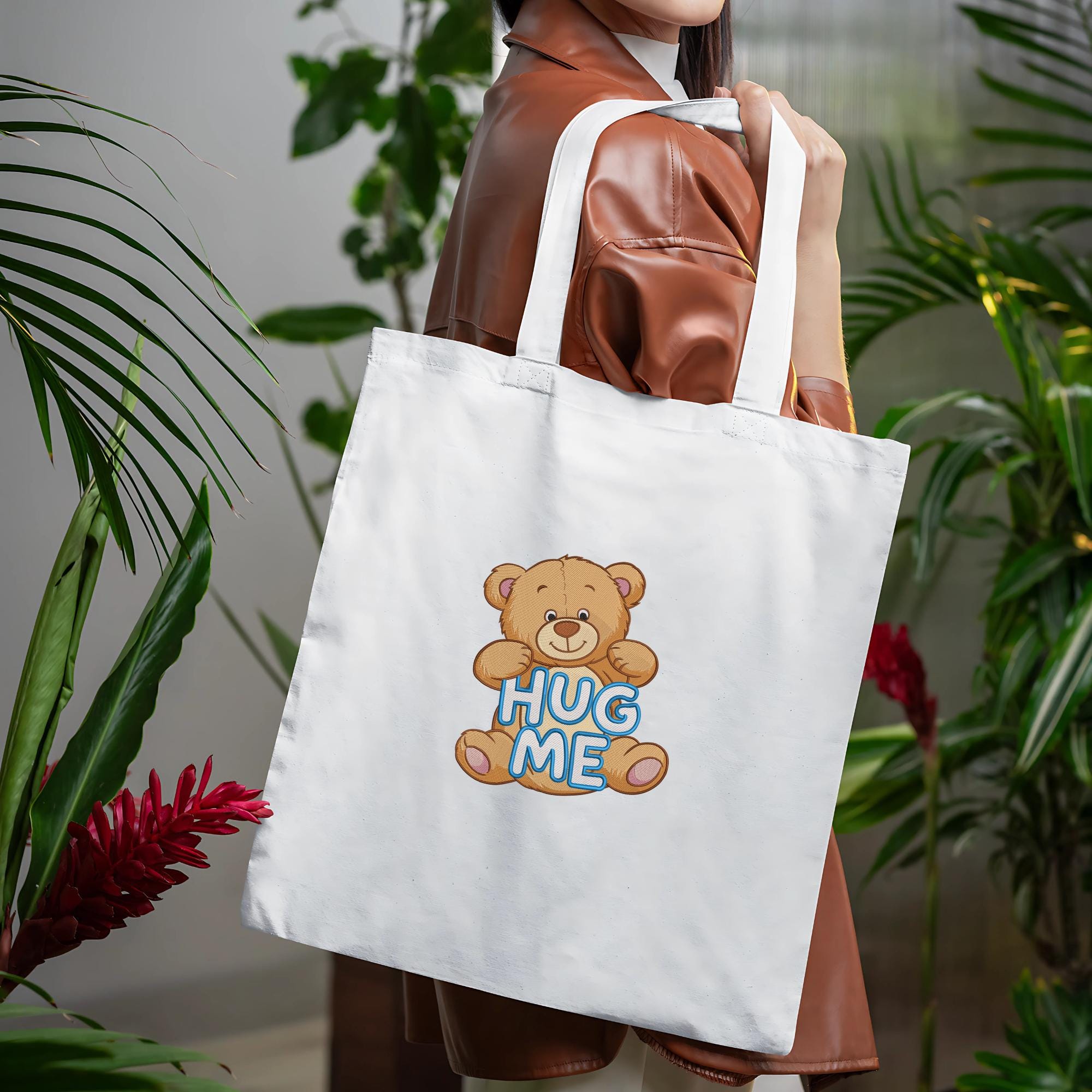 Hug Me Teddy Bear Embroidery Design, Eddy Bear With Bow Embroidery File ...