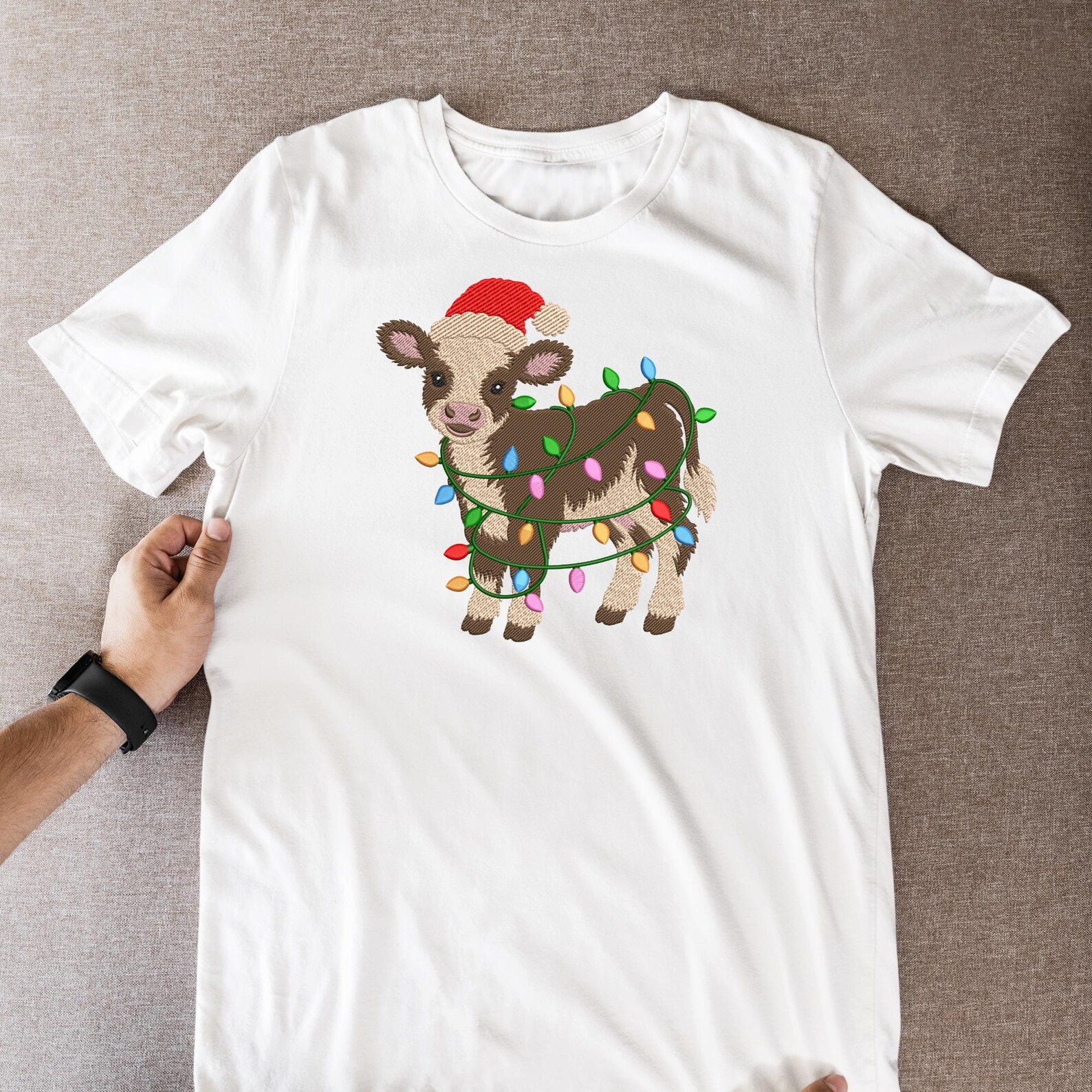 Christmas Baby Cow With Lights Embroidery Design, Santa Hat Machine ...