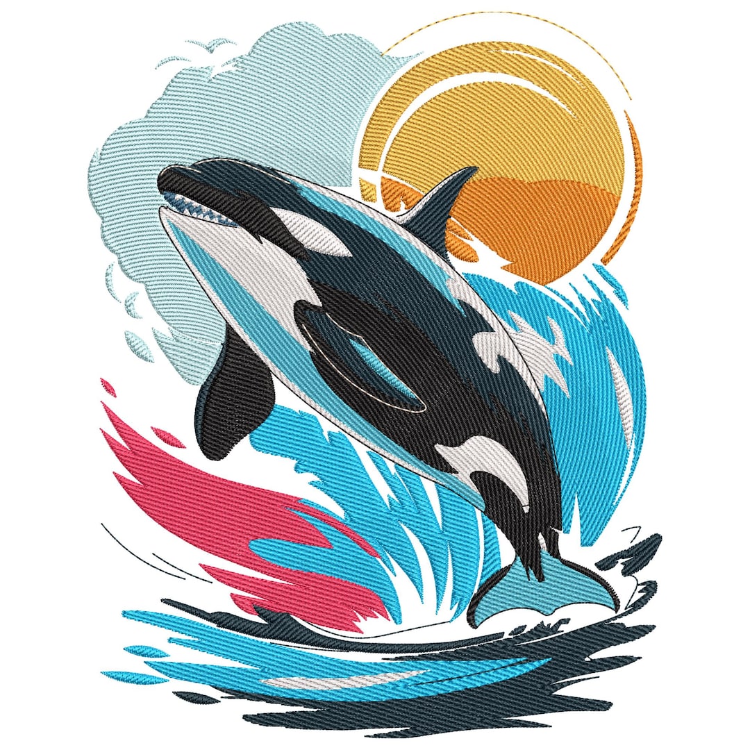 Jumping Orca Whale Embroidery Design, Sunset Machine Embroidery File ...