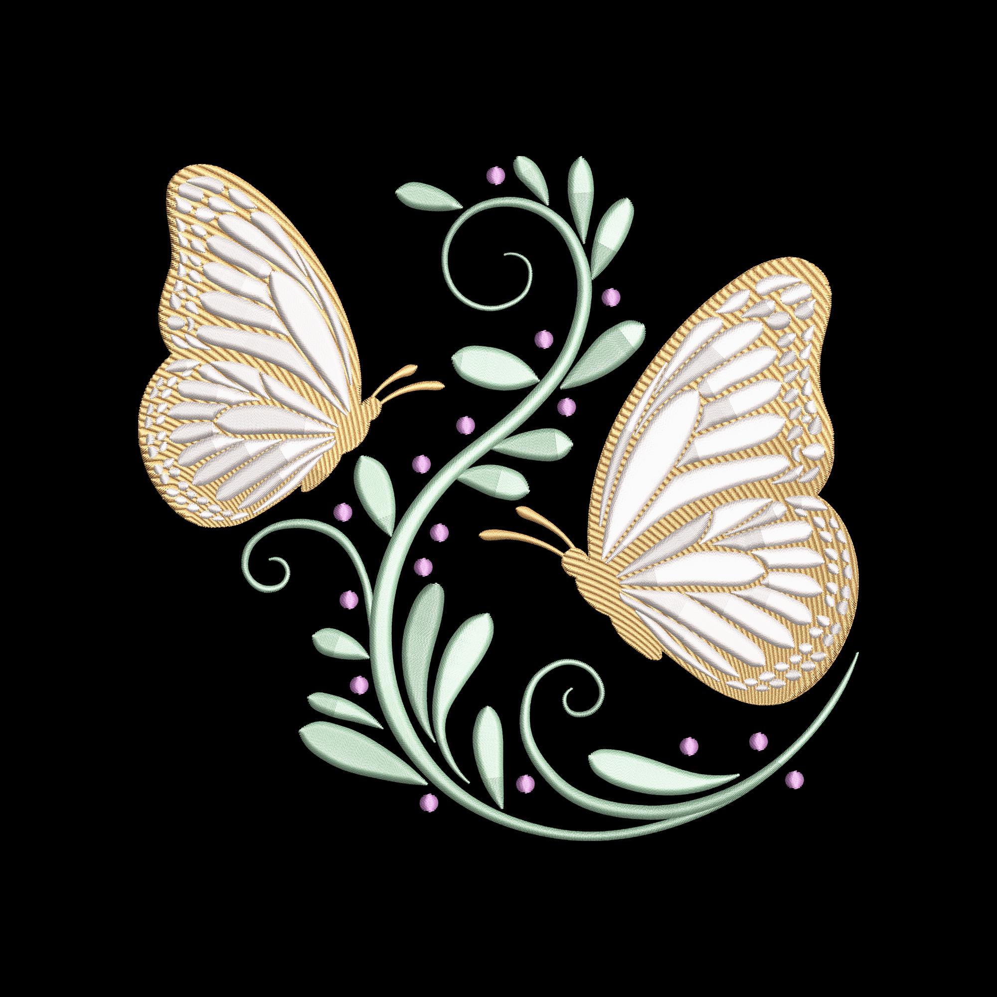 Butterfly Vine Embroidery Design, Elegant Floral Butterflies Machine ...