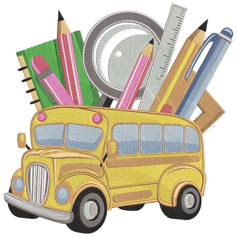 School Bus With Stationery Embroidery Design, Mini School Bus Machine ...