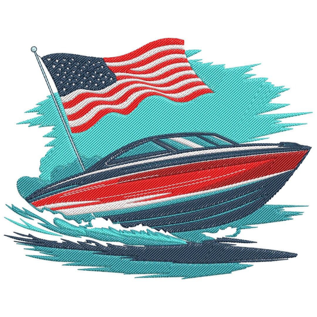 Speed Boat With American Flag Embroidery Design, USA Flag Embroidery ...