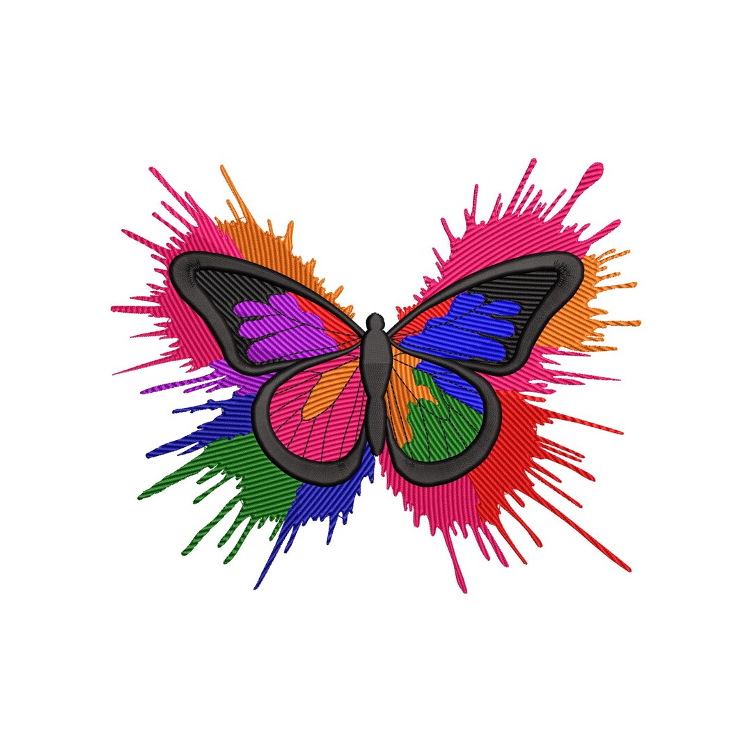 Color Splash Butterfly Embroidery Design, Vibrant Paint Drop Shape ...