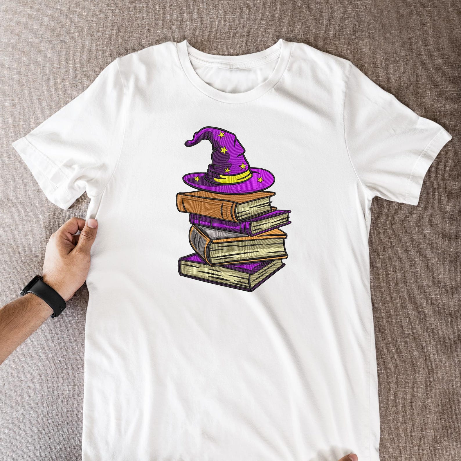 Witch Hat and Spell Books Embroidery Design, Book Lover Halloween ...